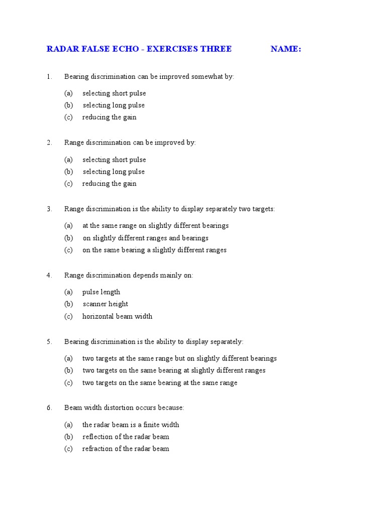 Radar Echo Discrimination Quiz | PDF | Electrical Engineering | Radar