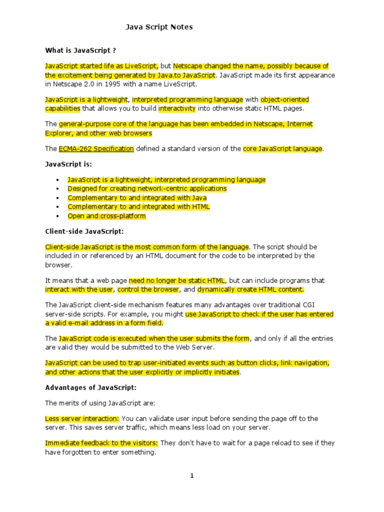1 Java Script Introduction Pdf Control Flow Java Script 8671