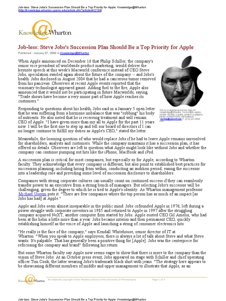 Steve Jobs's Succession Plan | PDF | Apple Inc. | Microsoft