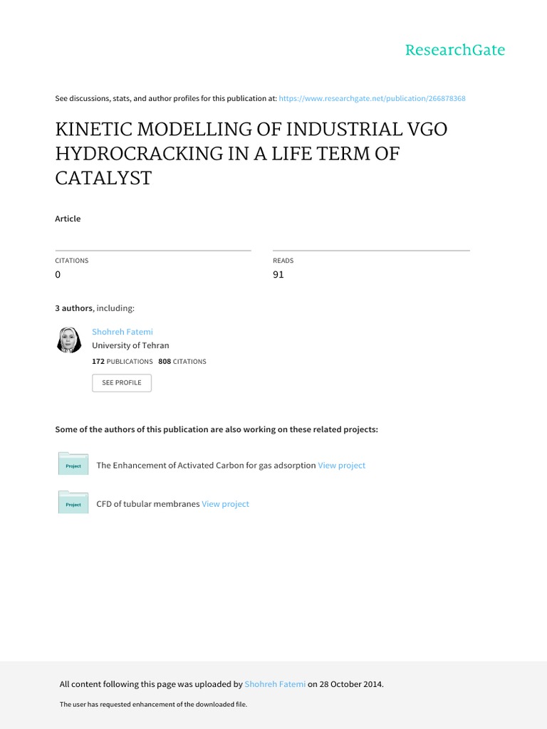 Kinetic Modelling of Industrial Vgo Hydrocracking | PDF | Cracking ...
