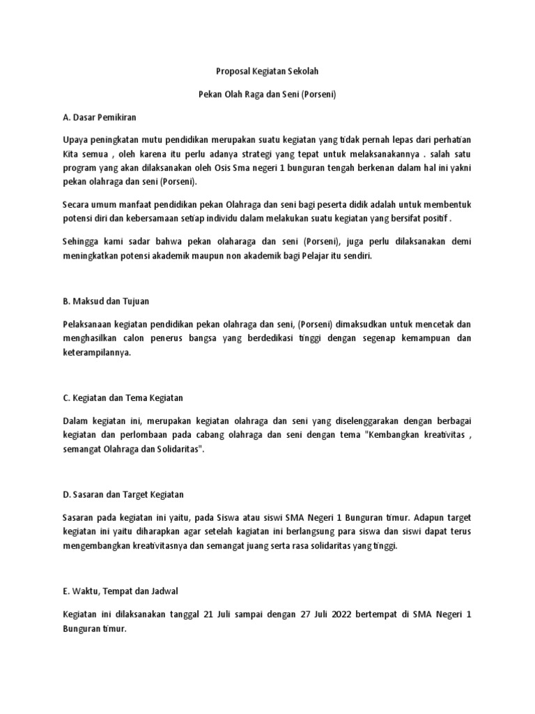 Proposal Pekan Olahraga dan Seni 2022 | PDF | Olahraga & Rekreasi