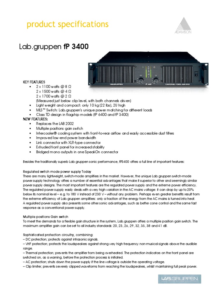 FP 3400 Datasheet | PDF | Power Supply | Electrical Engineering