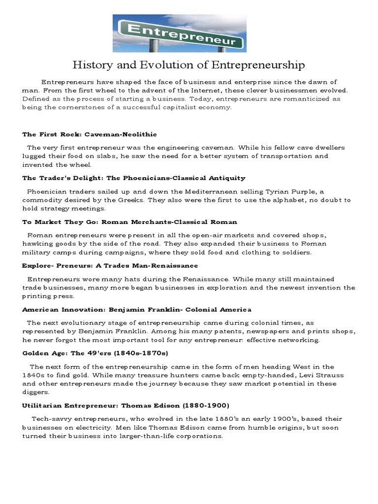 History and Evolution of Entrepreneurship | PDF | Entrepreneurship ...