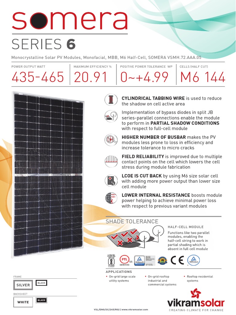 Monocrystalline Solar PV Modules, Monofacial, MBB, M6 Half-Cell, SOMERA ...