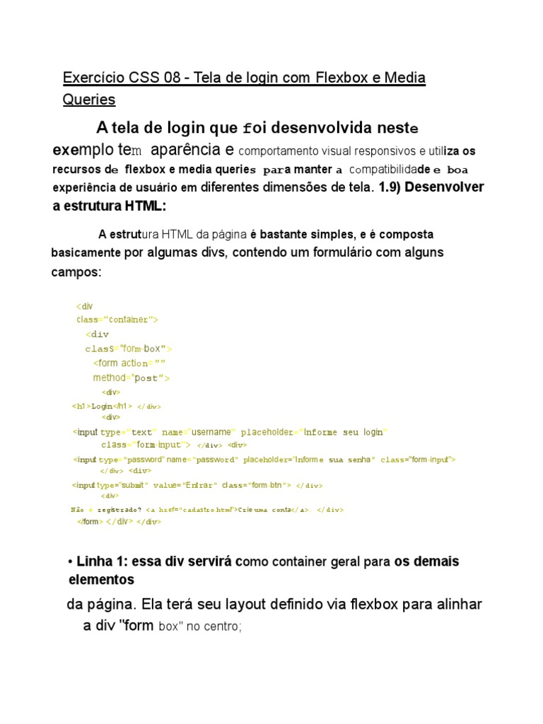Exercício CSS 06 - Tela de Login e Cadastro Com o Flexbox | PDF | Html | Informática