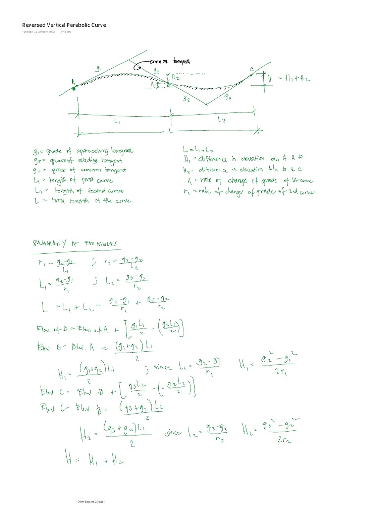 Reversed Vertical Parabolic Curve Analysis | PDF