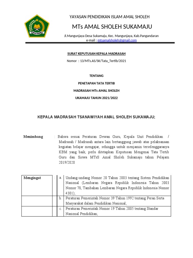 Tata Tertib MTs Amal Sholeh Sukamaju-Dikonversi | PDF