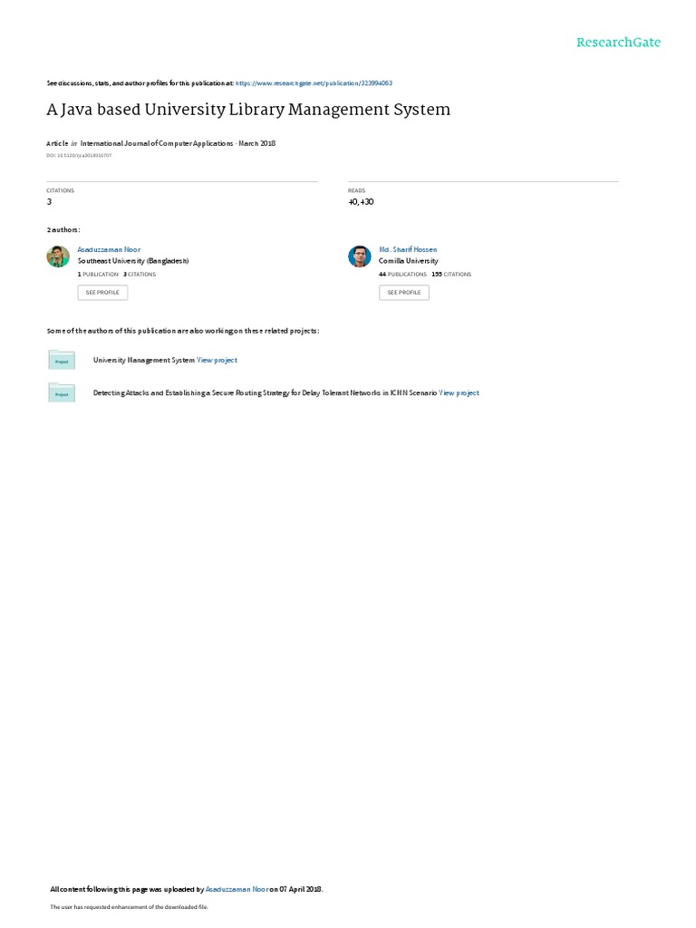 A Java Based University Library Management System | PDF | Libraries ...
