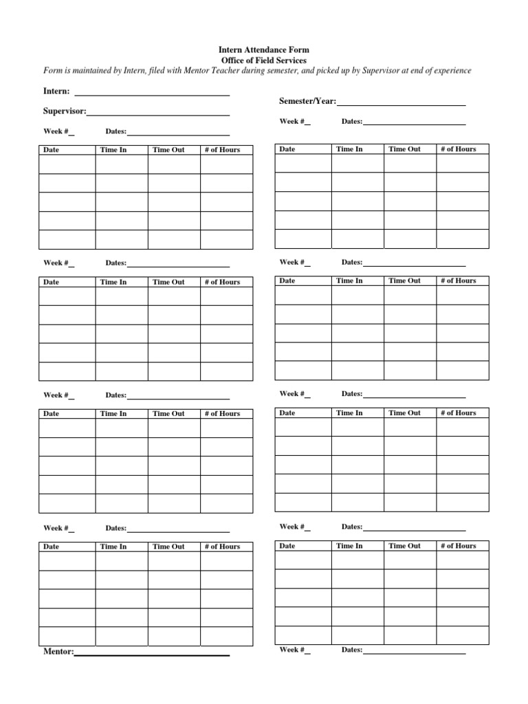 Intern Attendance Form | PDF | Job Hunting | Internship