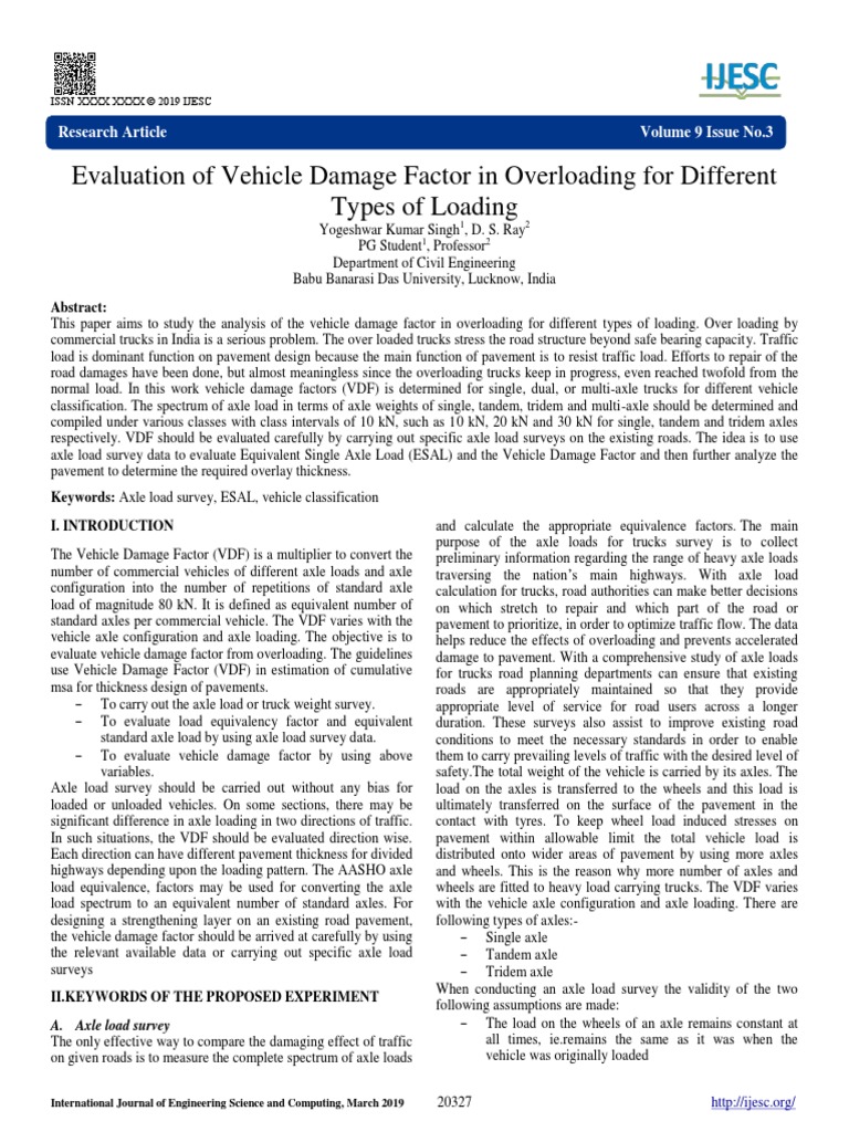 Evaluation of Vehicle Damage Factor in Overloading For Different Types ...