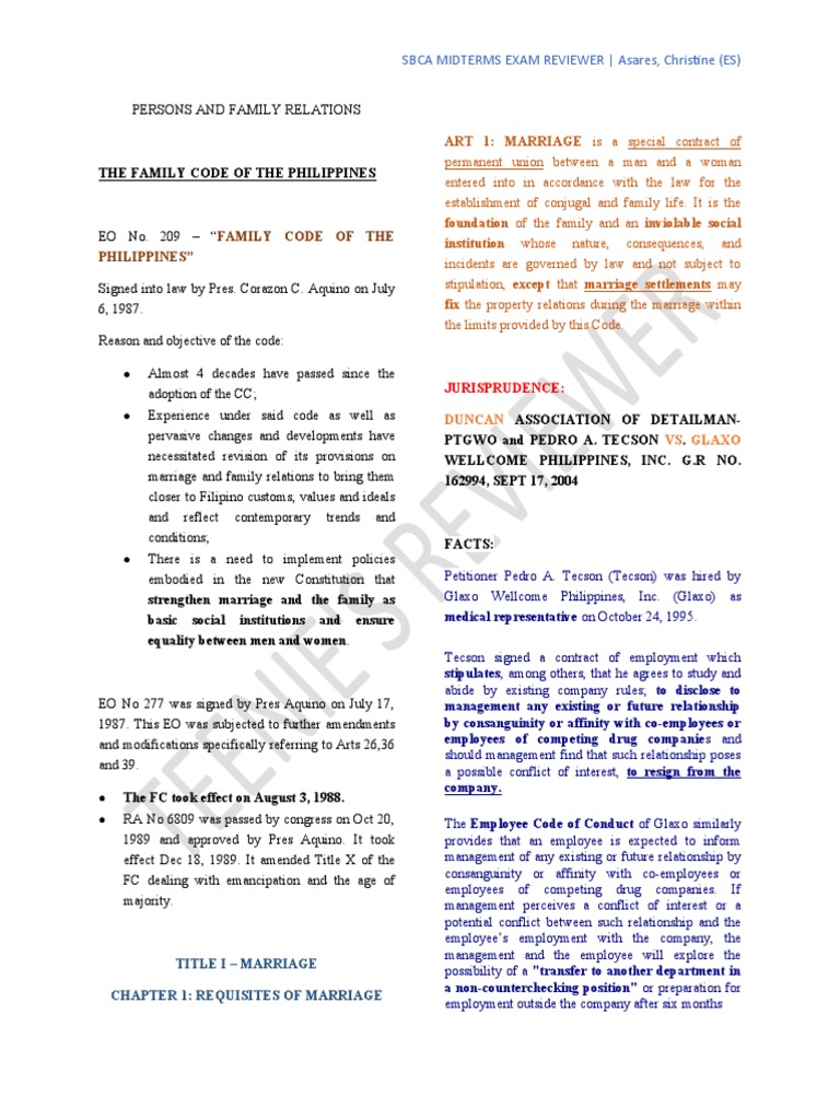 Persons and Family Relations Notes | PDF | Marriage | Employment