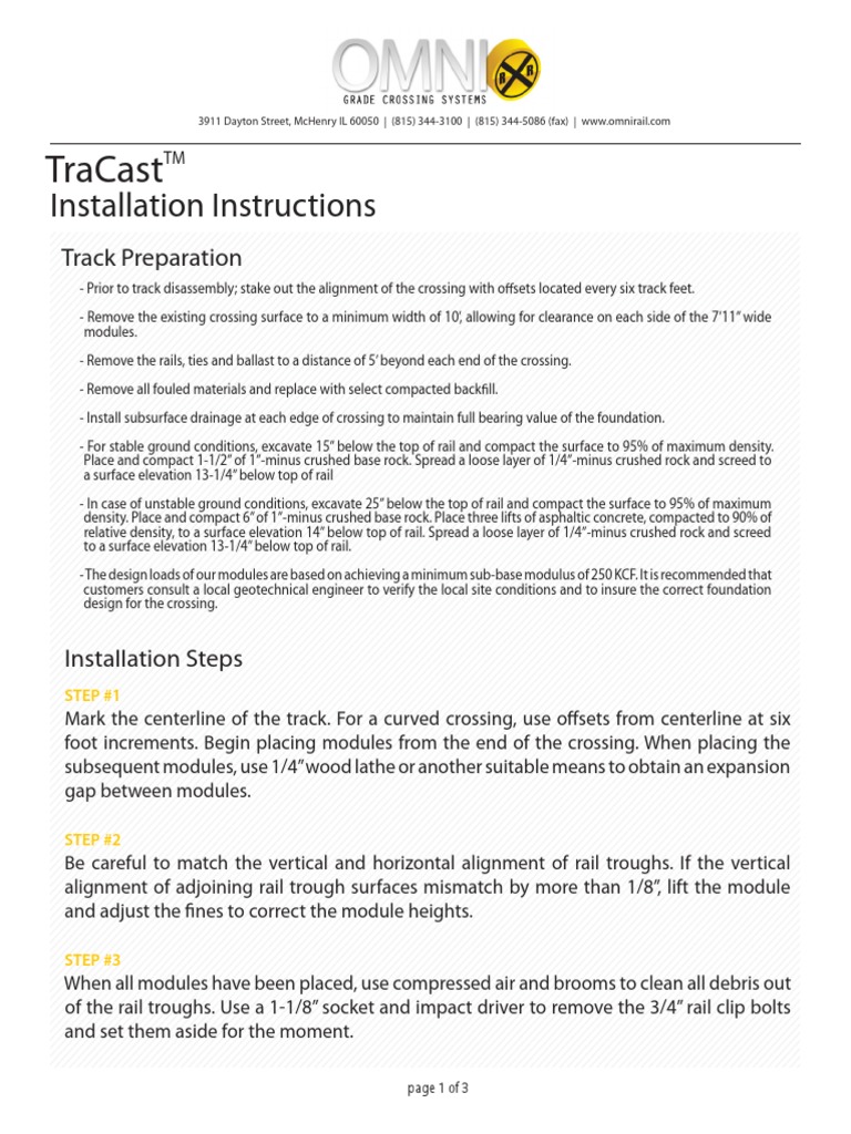 Installation of TraCastTM Track Crossing Modules: A Three-Page Guide ...