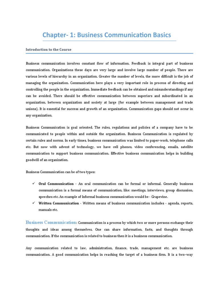 Chapter-1: Business Communication Basics: Introduction To The Course ...