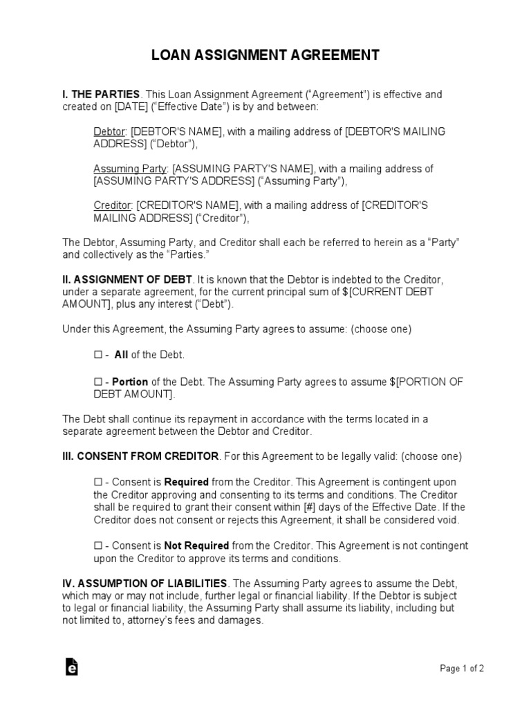 Loan Assignment Agreement: Page 1 of 2 | PDF | Debt | Debtor