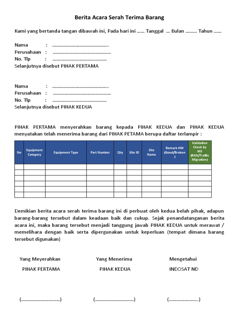 Berita Acara Handover | PDF