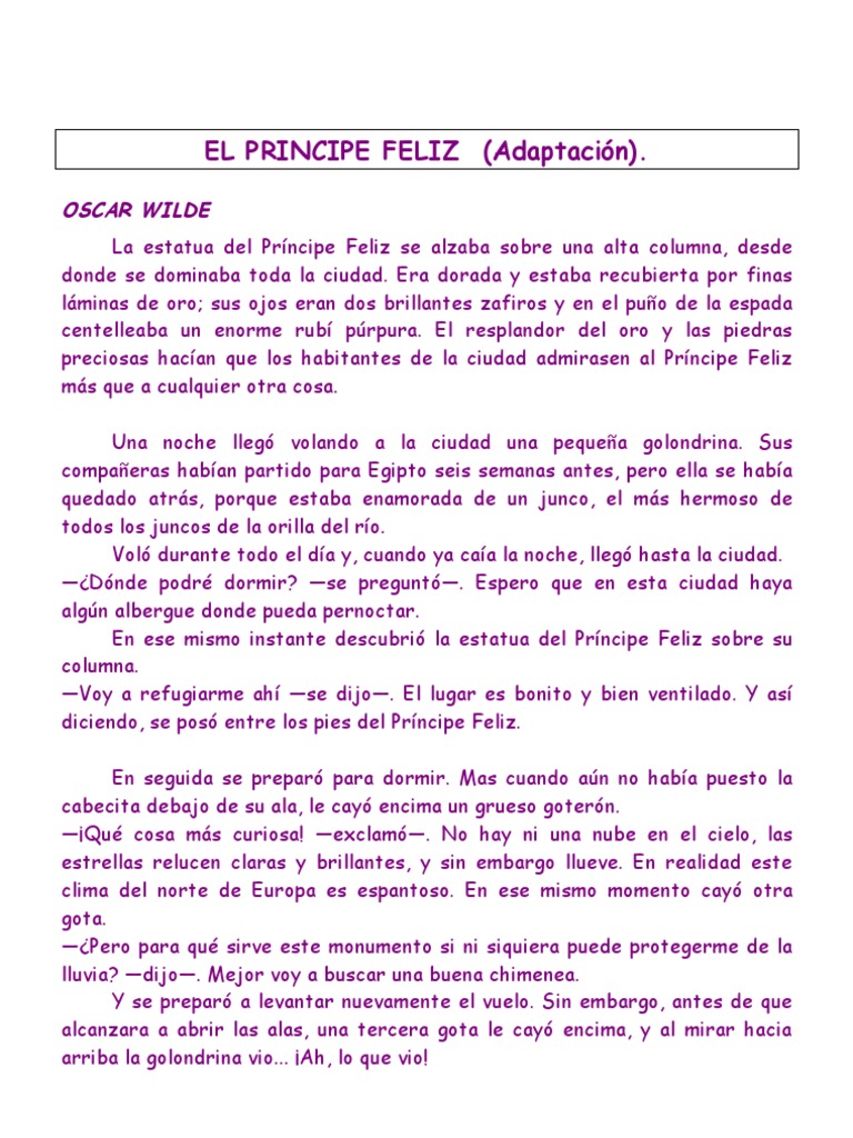 El Principe Feliz Adaptacion