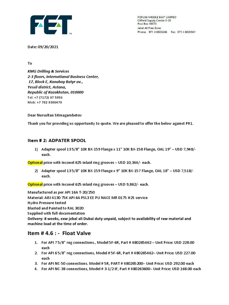 Quotation For PR 1 | PDF | Equipment | Manufactured Goods
