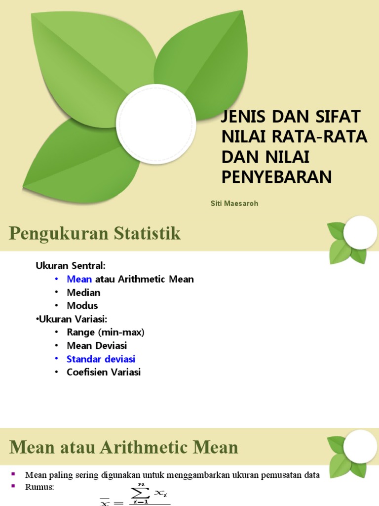 Jenis Dan Sifat Nilai Rata - Rata Dan Penyebaran - 2022 | PDF