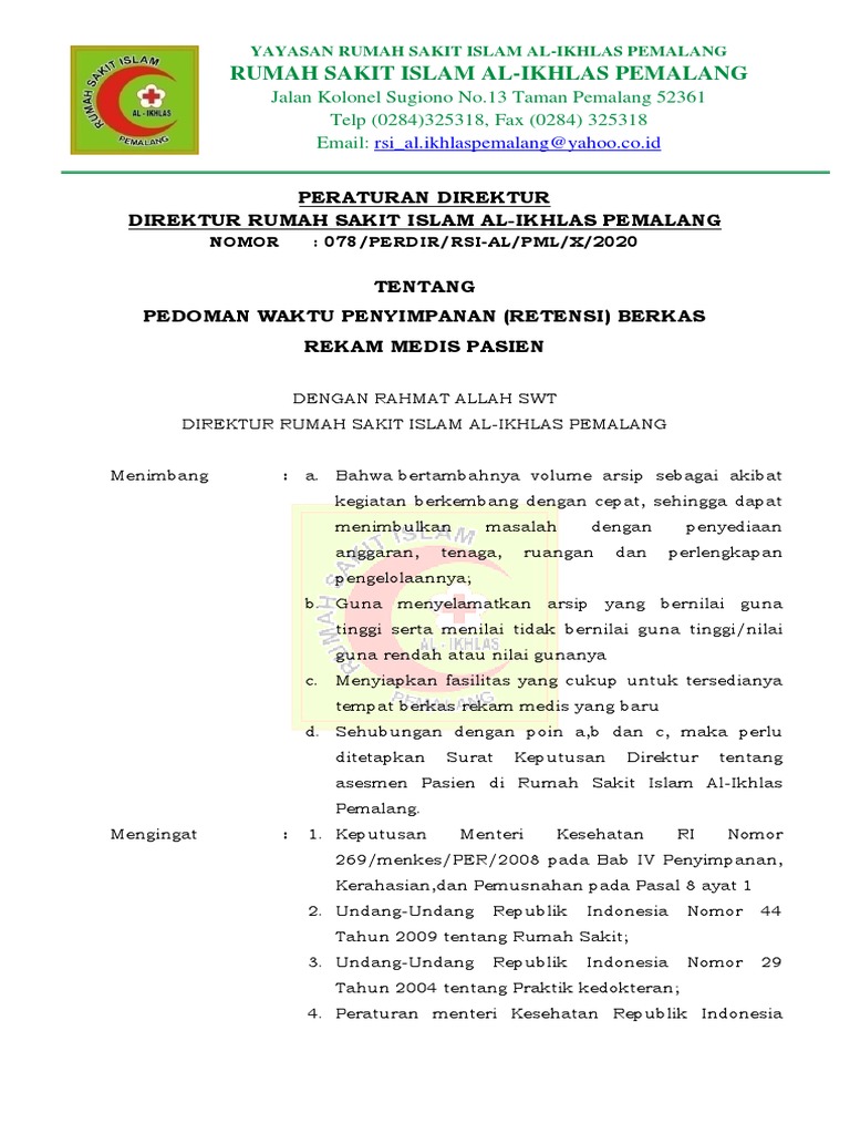 Mirm 10 Ep 1 Pedoman Retensi Berkas Rekam Medis | PDF