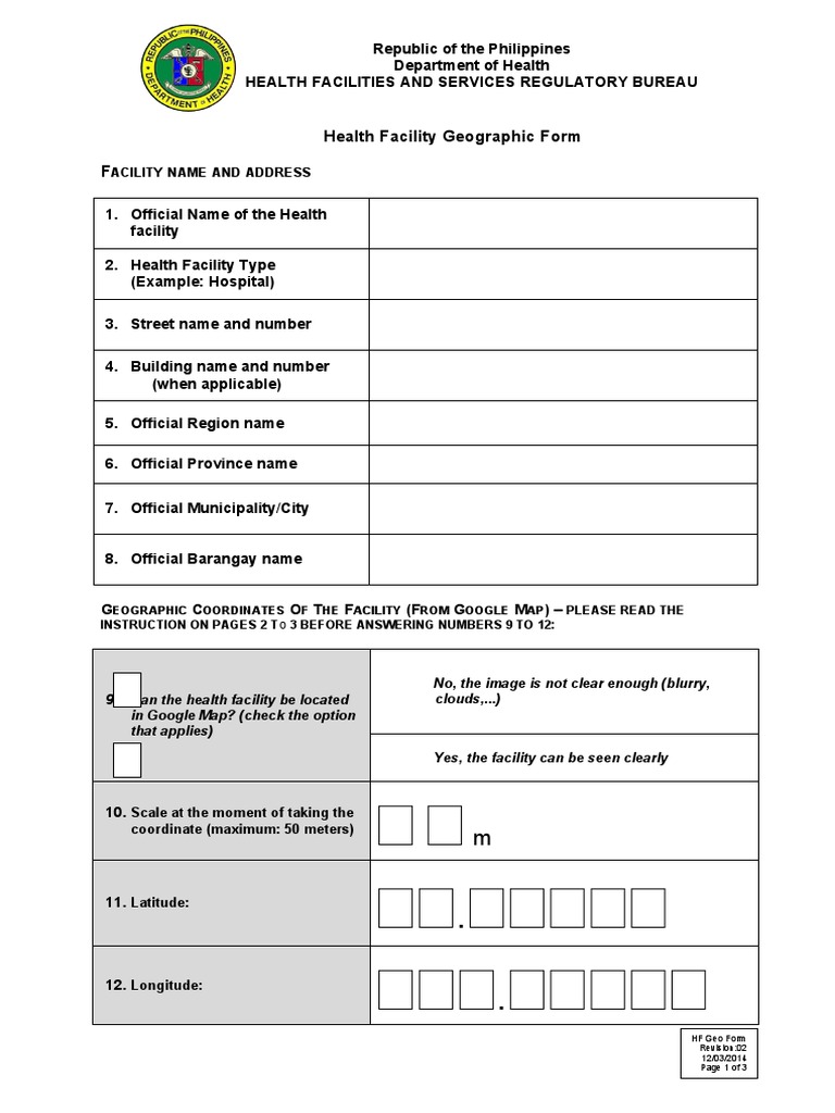 Health Facility Geographic Form F: Acility Name AND Address | PDF | Map ...