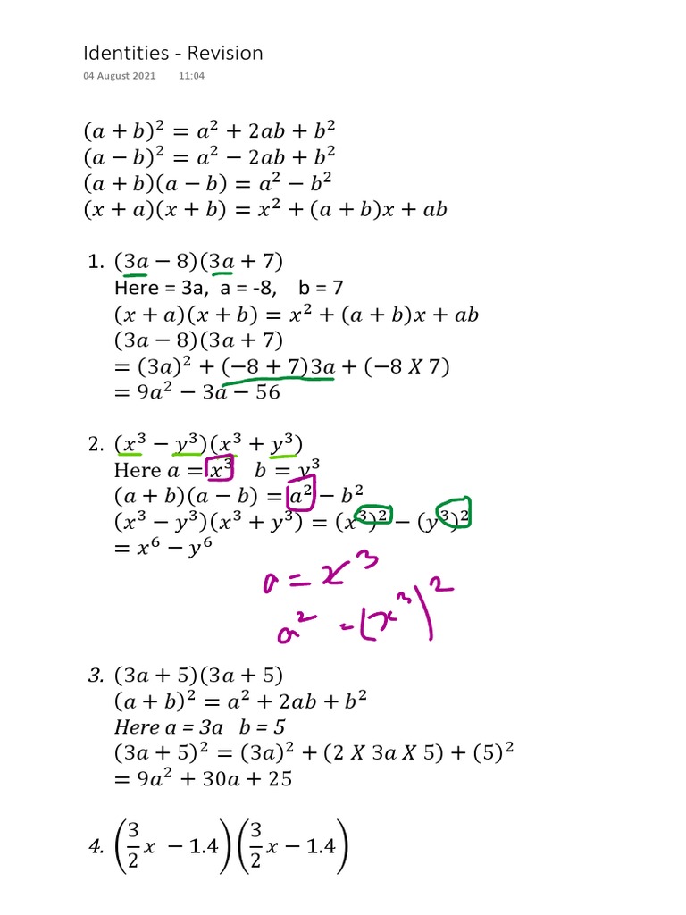 Grade8-Algebraic Identities | PDF