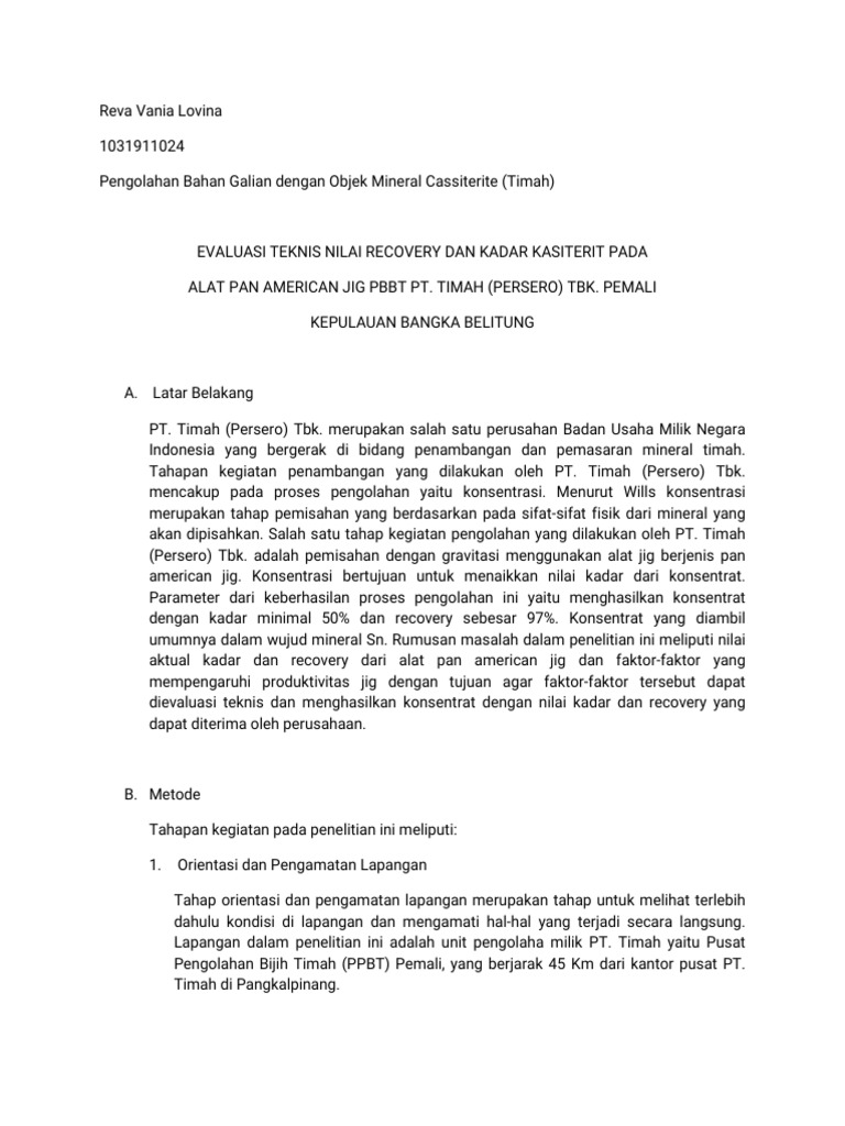 Pengolahan Bahan Galian Reva Vania Lovina | PDF