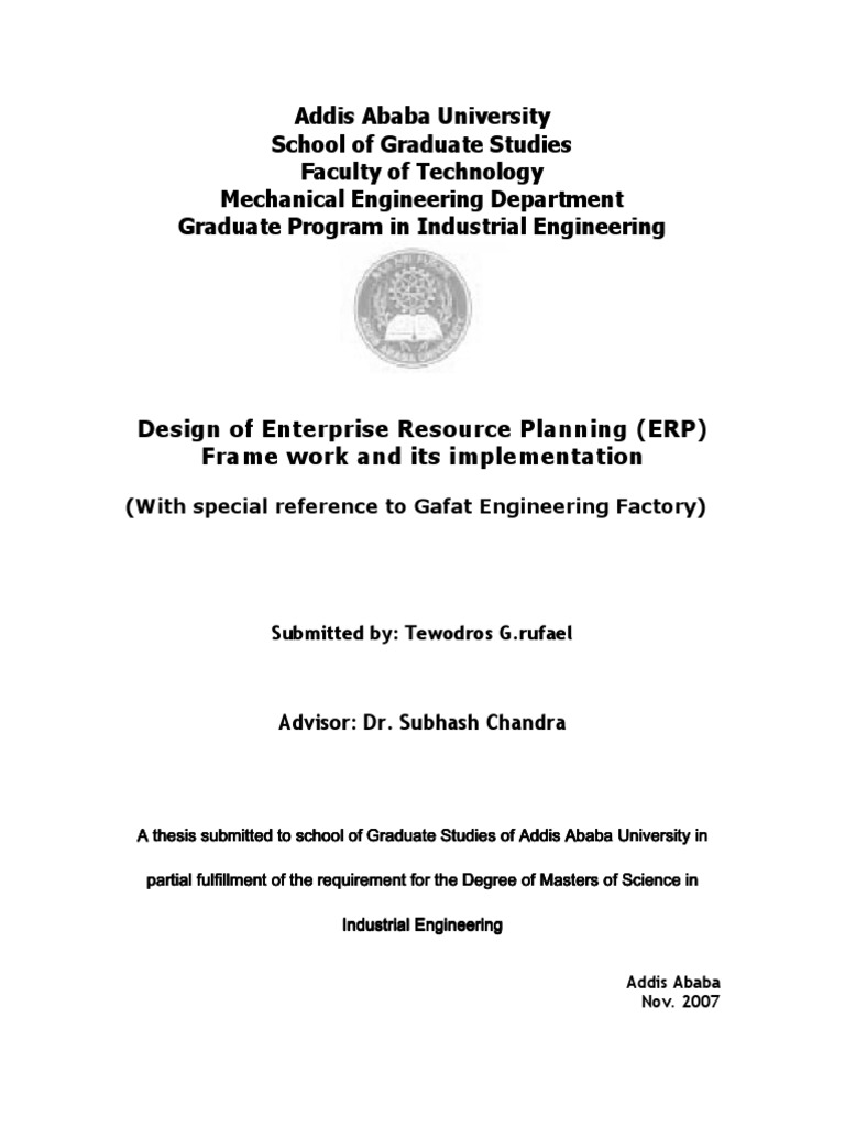 Addis Ababa University School of Graduate Studies Faculty of Technology Mechanical Engineering ...