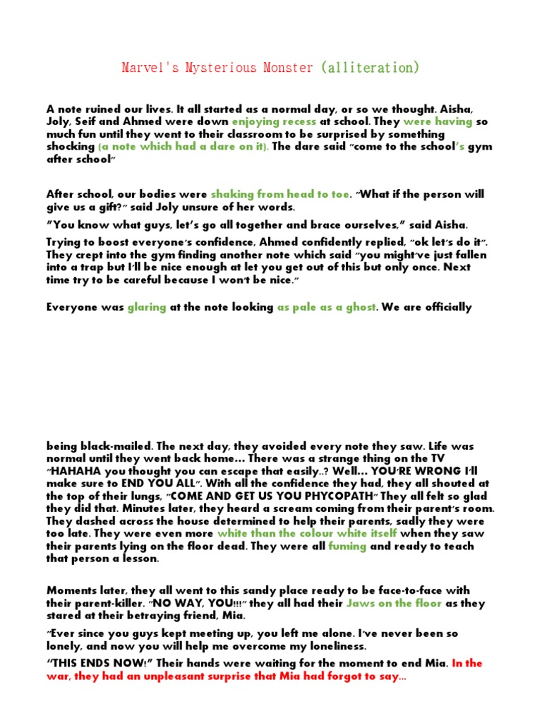 Marvel's Mysterious Monster: (Alliteration) | PDF