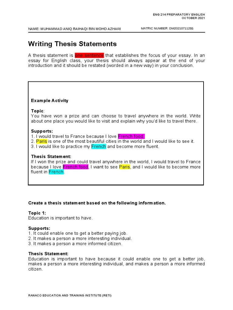 Writing Effective Thesis Statements | PDF | Thesis | Essays
