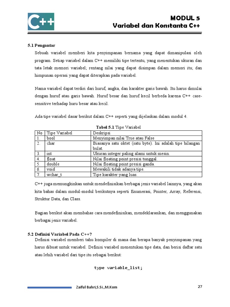 Variabel dan Konstanta dalam Bahasa Pemrograman C++ | PDF