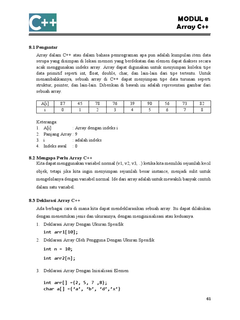 Modul 8. Array C++ | PDF