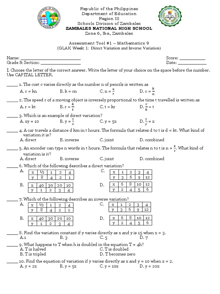 Assessment Tool 1math9 QII | PDF | Mathematics