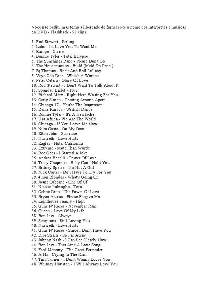 Lista de Flash Back | Download Free PDF | Entertainers | Pop Music