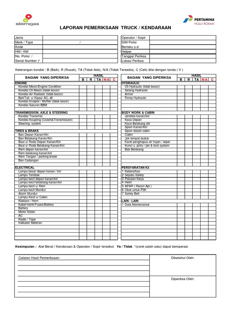 Form Inspeksi Alat Berat (Dump Truck) | PDF