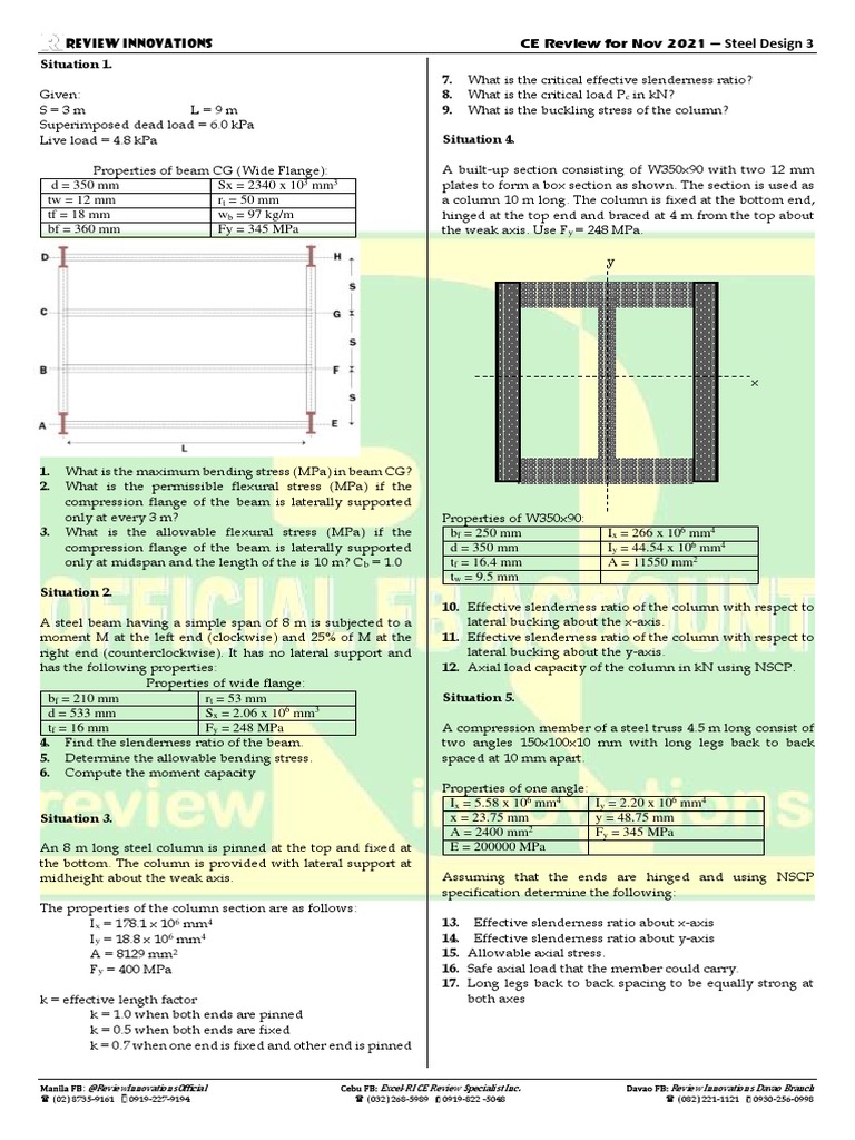 CE Review - Steel Design Problems Solved | PDF | Bending | Beam (Structure)