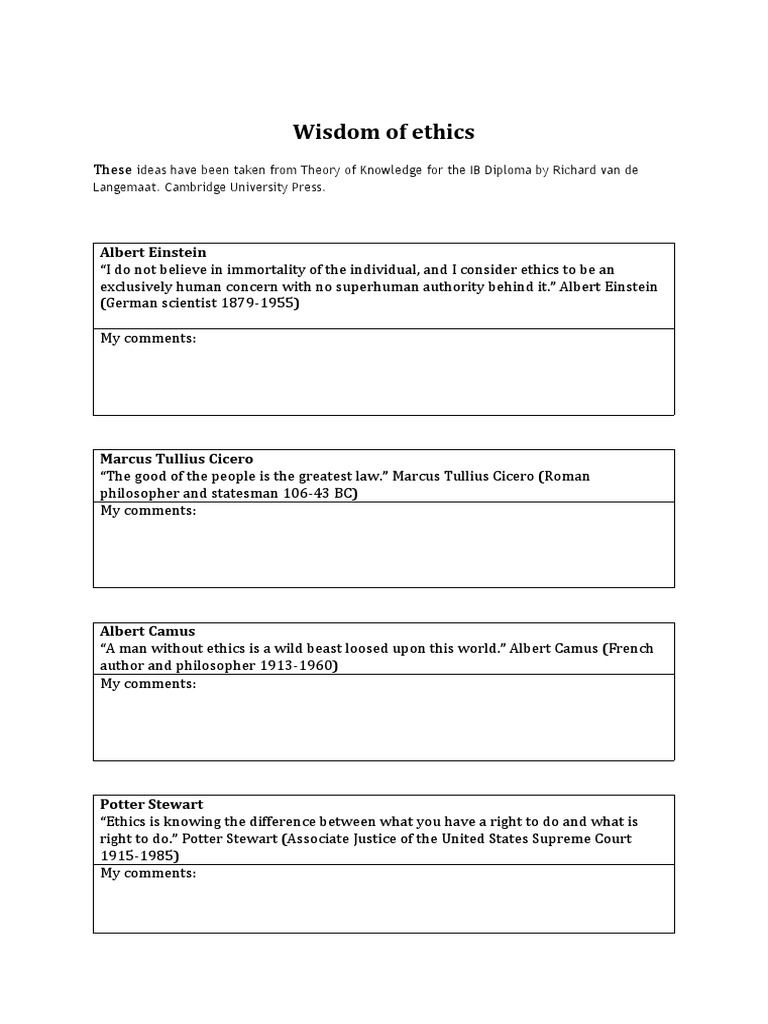 Wisdom of Ethics: Albert Einstein | PDF | Philosophical Theories ...