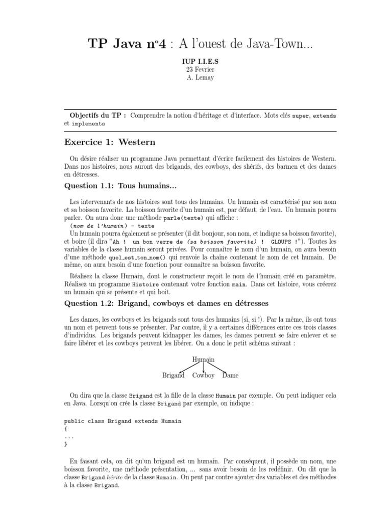 TD Java Town | PDF | Interface (Informatique) | Java (Langage de programmation)