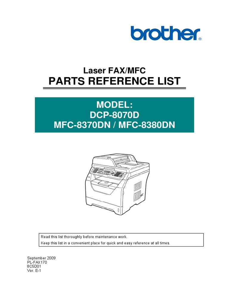 Parts Reference List: Model: DCP-8070D MFC-8370DN / MFC-8380DN | PDF ...