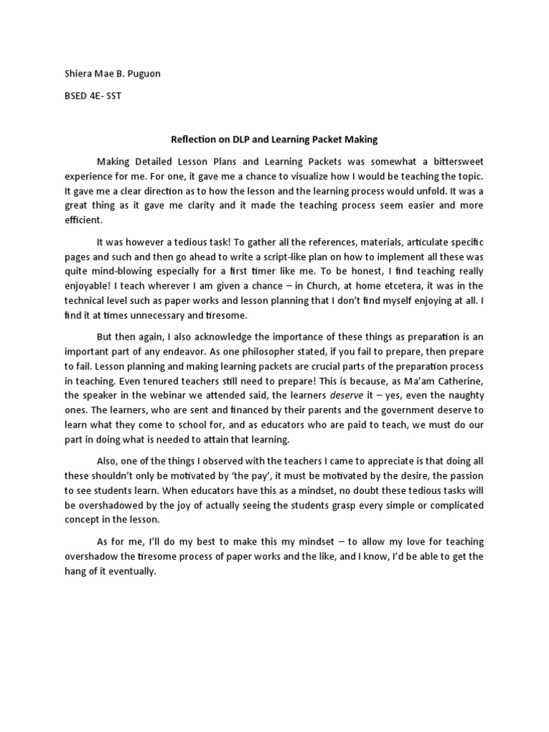 Reflection On DLP and Learning Packet Making | PDF