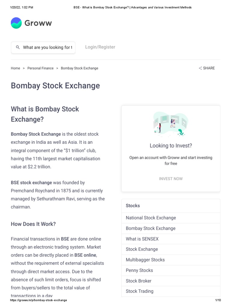 BSE - What Is Bombay Stock Exchange - Advantages and Various Investment ...