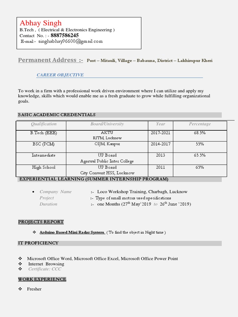 CV Abhay | PDF | Behavior Modification | Learning