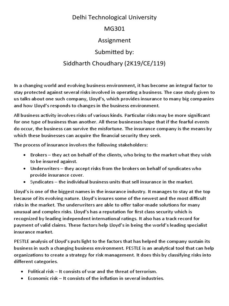 Lloyd's Case Study | PDF | Insurance | Risk