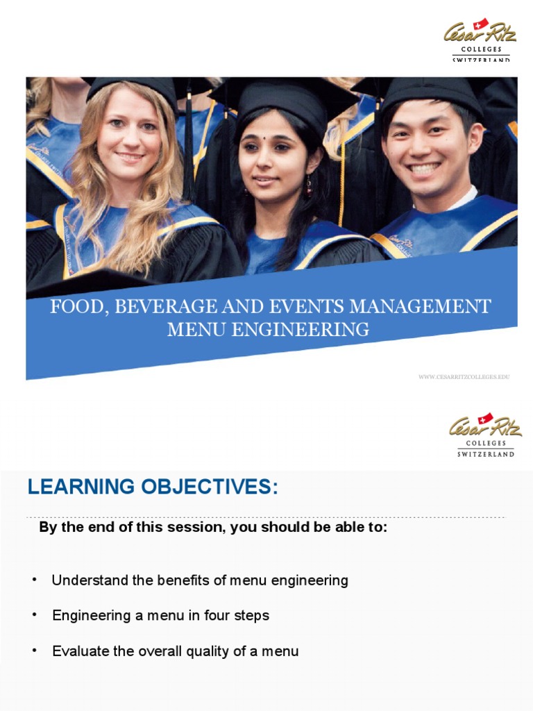 Food, Beverage and Events Management Menu Engineering: WWW ...