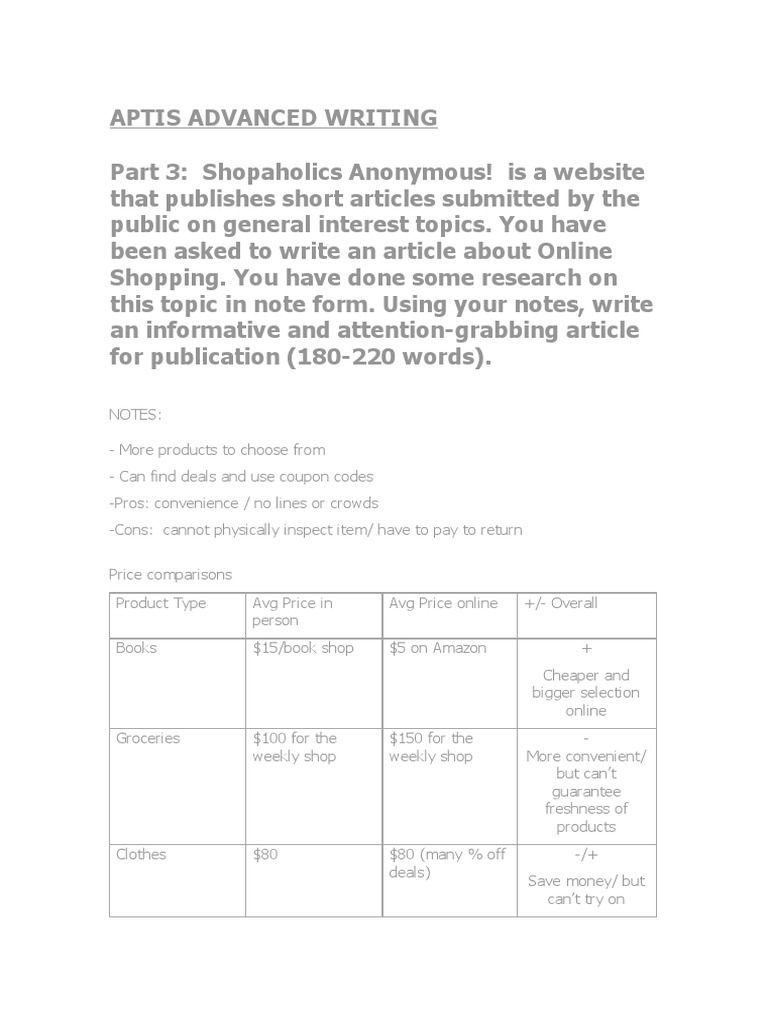 APTIS ADVANCED WRITING - Exercises Part 3 | PDF | Fast Food | Employment