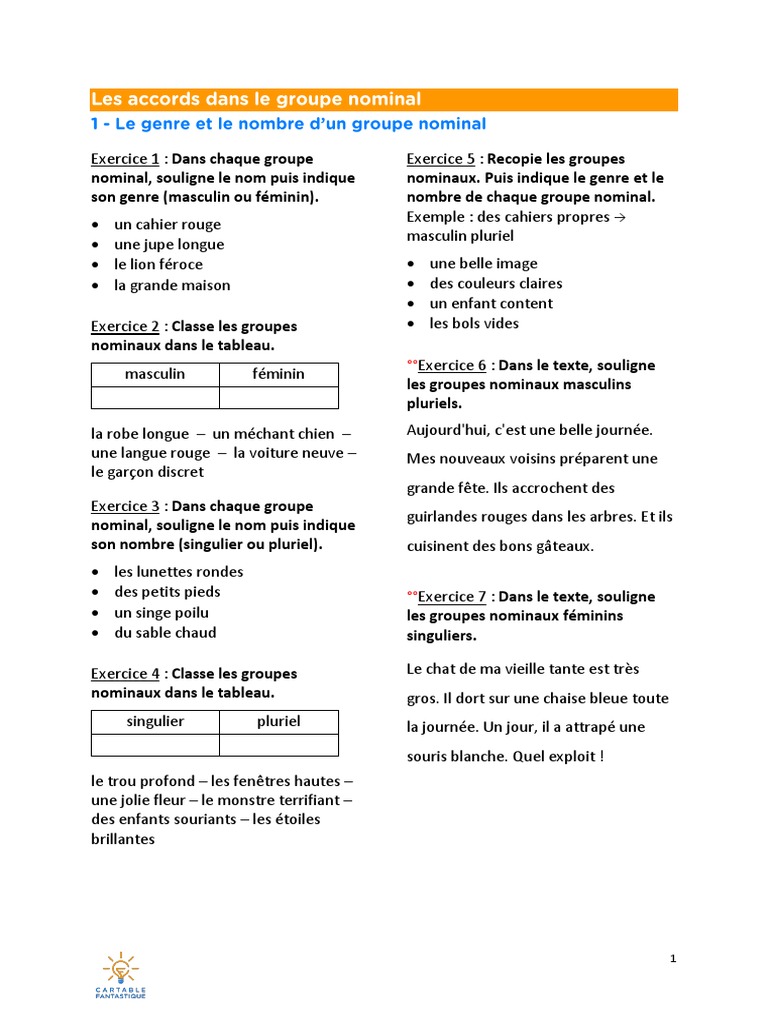 Les Accords Dans Le GN | PDF | Genre grammatical | Nombre grammatical