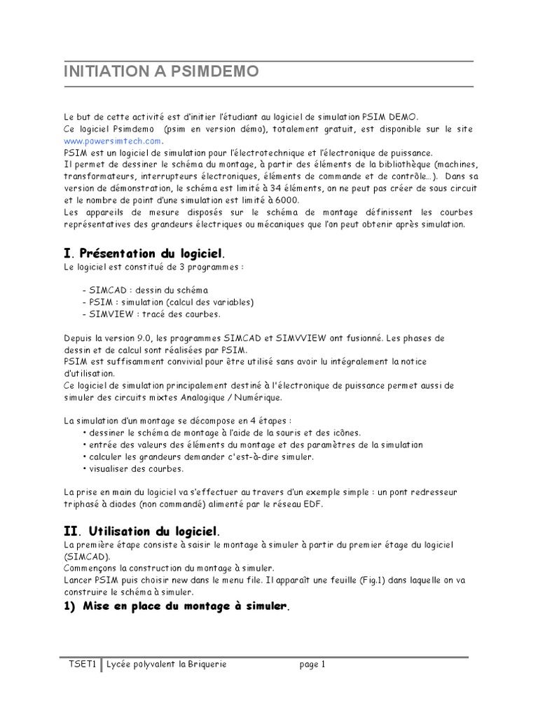 Initiation À Psim Démo 2021 | PDF | Électronique | Puissance (physique)