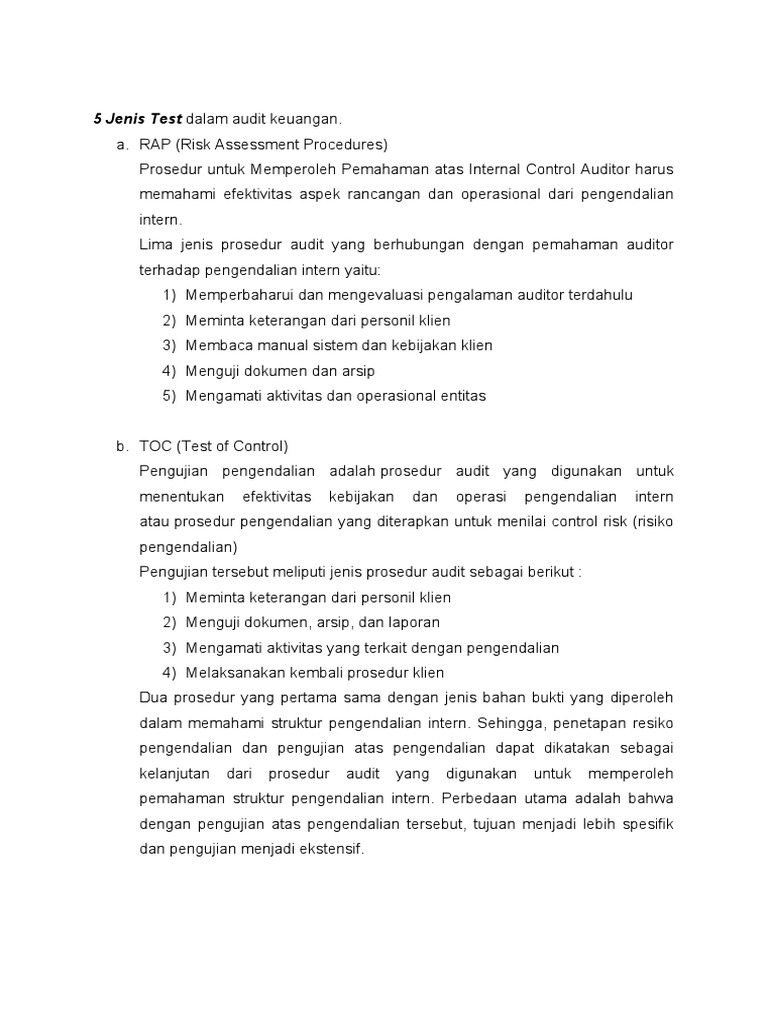 5 Jenis Test Dalam Audit Keuangan. | PDF