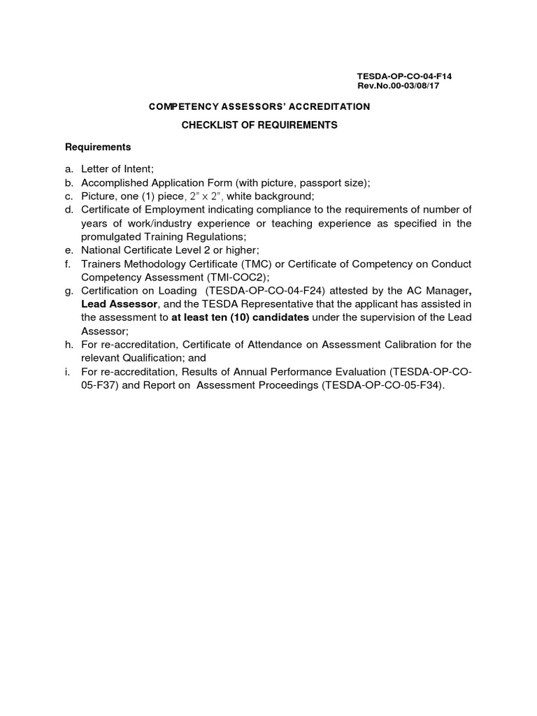 10 TESDA OP CO 04 Accreditation Assessors Forms | PDF | Certification