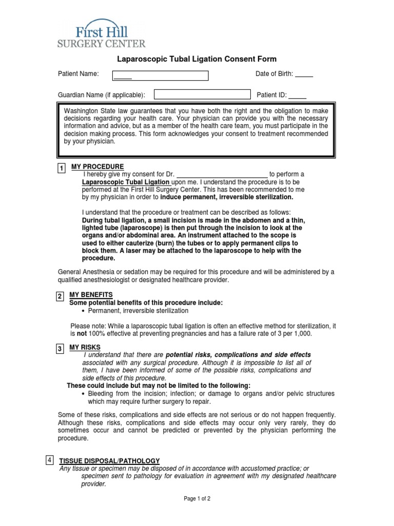 GYN - Laparoscopic Tubal Ligation Informed Consent - 12516 | PDF ...