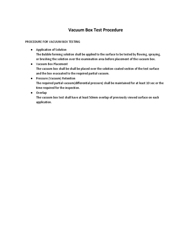 Vacuum Box Test Procedure | PDF | Construction | Welding